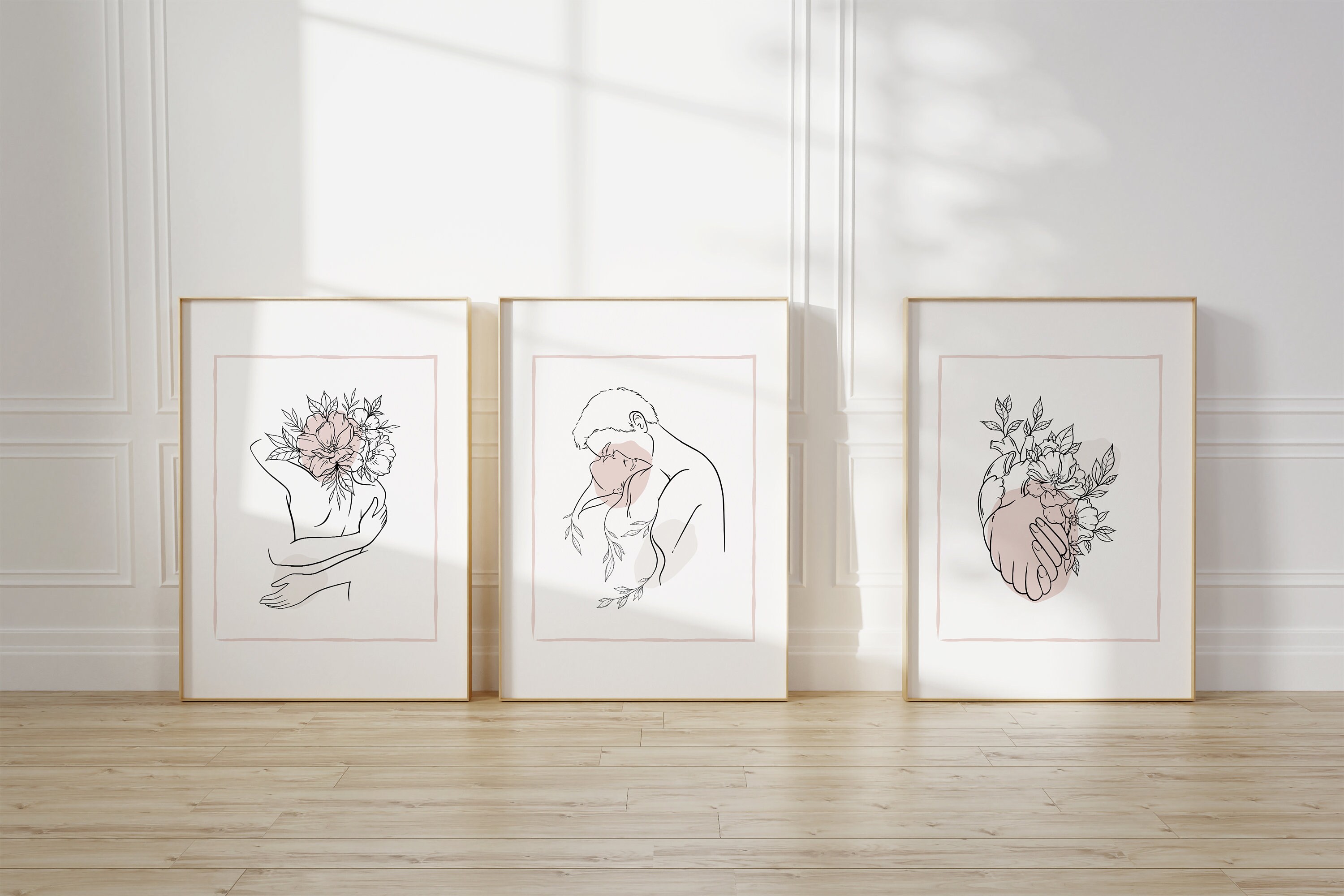 His Her Couple Art One Line Drawing Minimalist Line Art Bedroom Wall ...