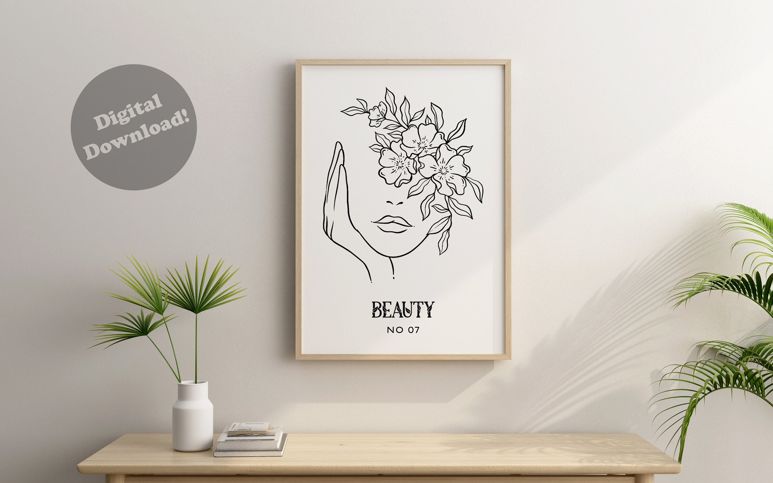 Beauty Flower Girl Boho Art, Printable Wall Art, Minimal Wall Art, Boho ...