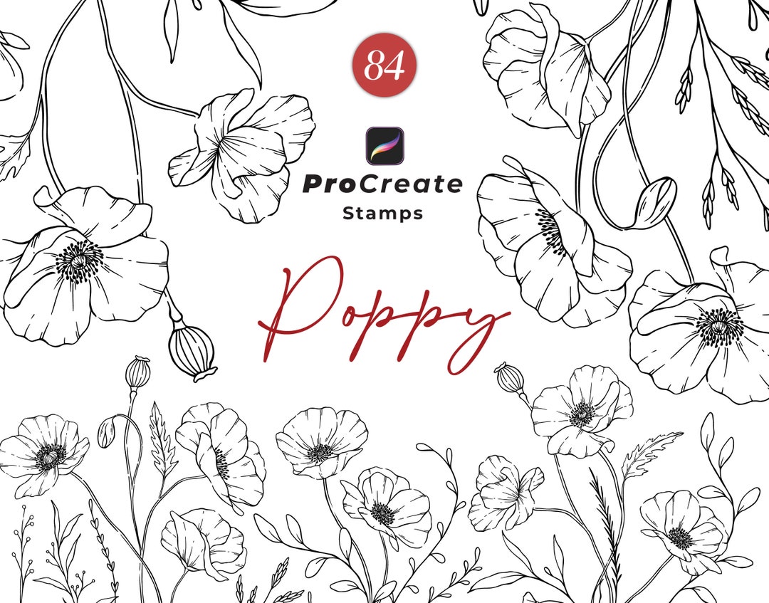 Procreate Poppy Flower Stamp Brushes, Botanical Poppies Stamps, Hand ...