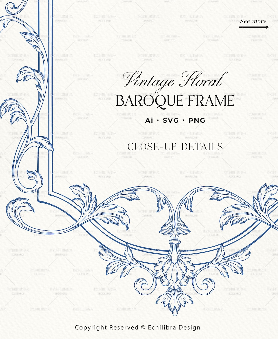 Vintage Baroque Floral Frame SVG, PNG, Hand Dawn Wedding Ornate Design ...