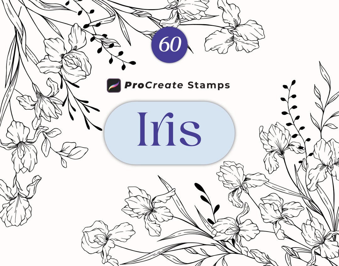 Procreate Iris Flower Stamp Brushes, Iris Botanical Stamps, Hand Drawn Floral Stamps, Procreate ...