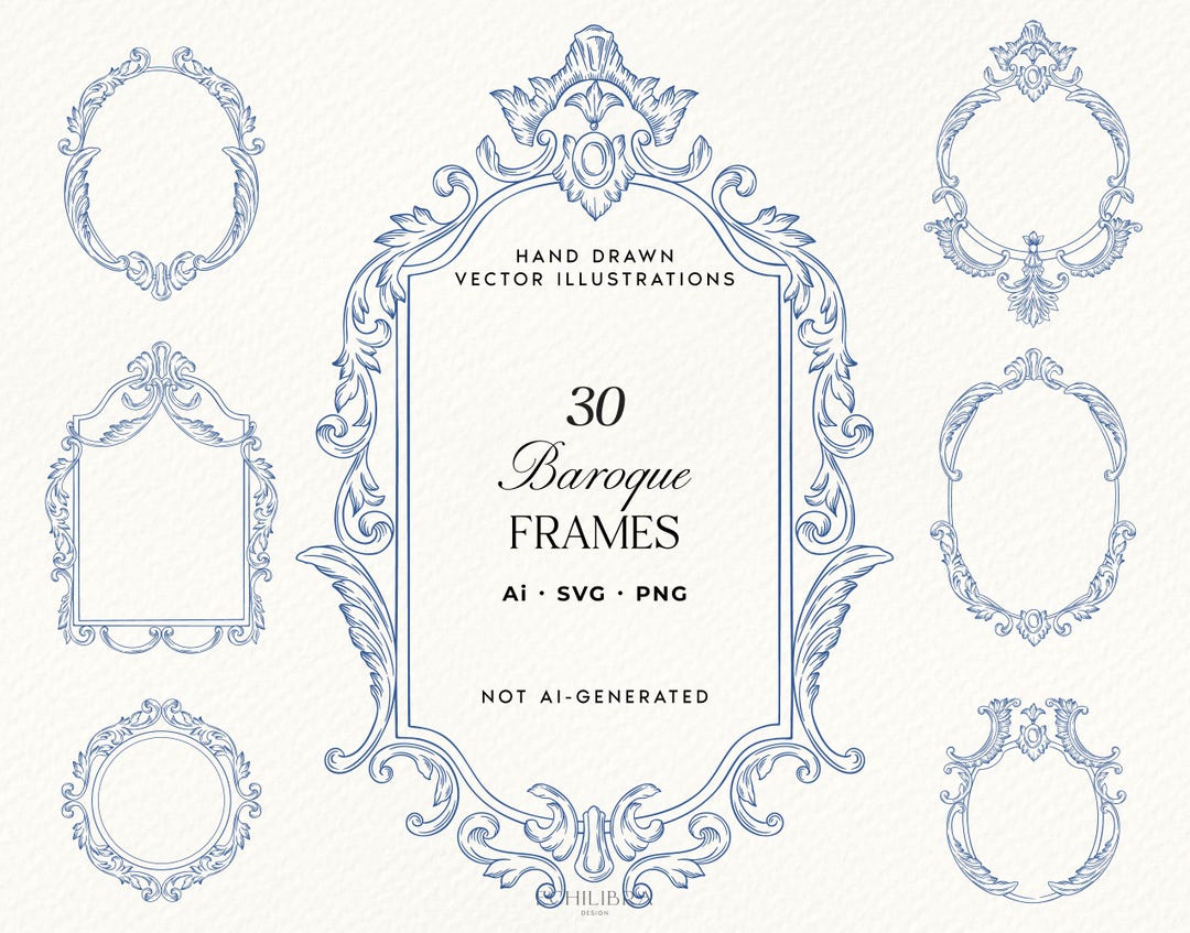Vintage Baroque Frame SVG, PNG, Wedding Ornate Design, Hand Drawn ...