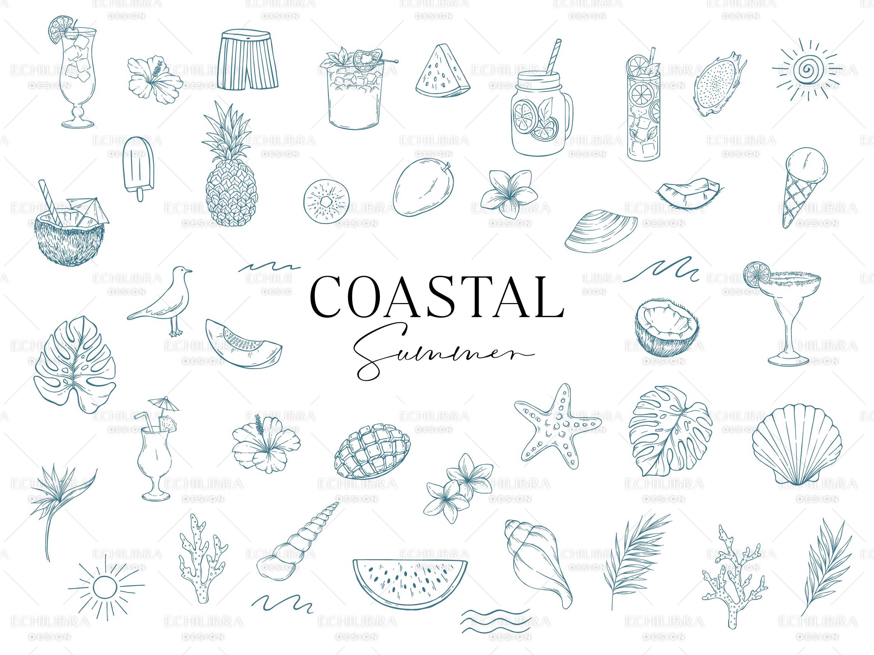 Coastal Summer SVG Bundle: Nautical Clipart, Beach Ocean Icons (digital ...