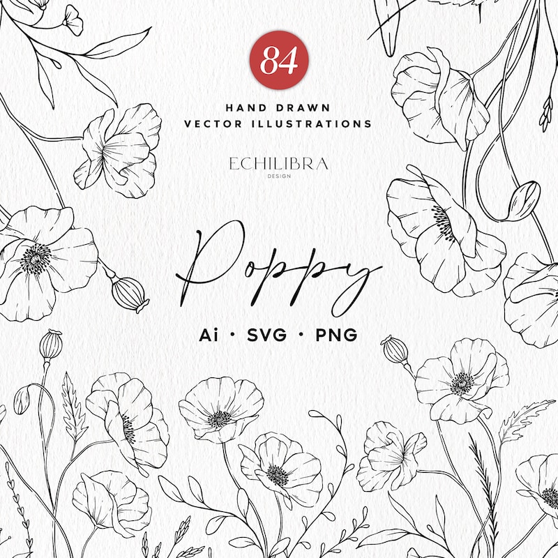 Poppy Line Art - Etsy