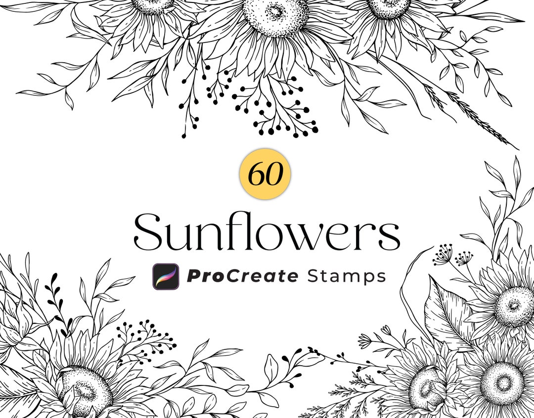Procreate Sunflower, Flower Stamps, Tattoo Brushes, Procreate Bundle ...