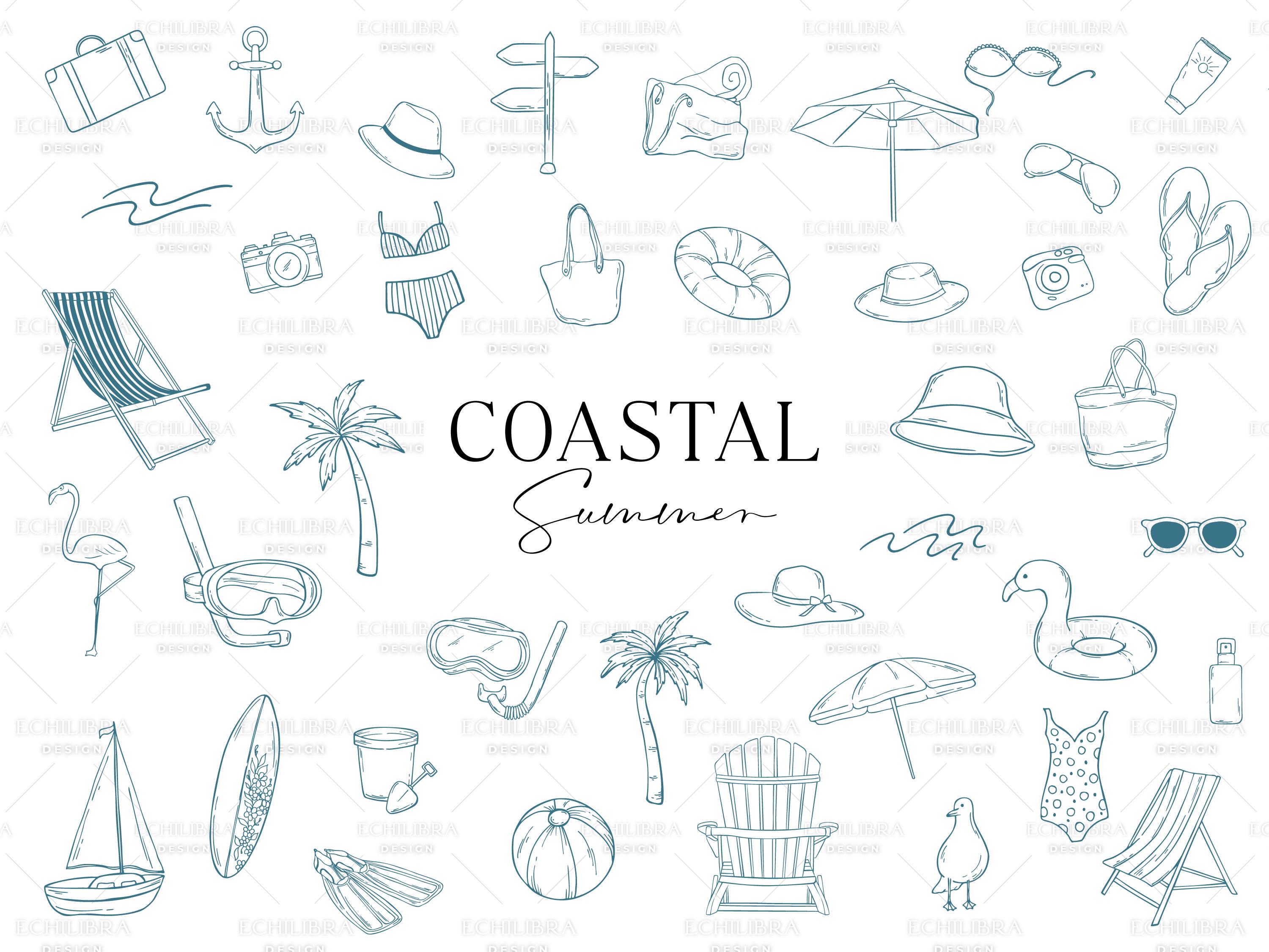 Coastal Summer SVG Bundle: Nautical Clipart, Beach Ocean Icons (digital ...