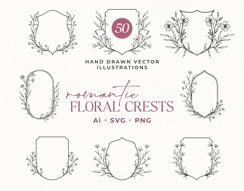 Floral Wedding Crest SVG Bundle: Botanical Monogram Design (digital ...