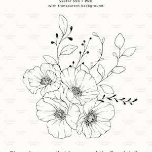 Poppy Line Art Clip Art, Botanical Line Art PNG, Poppy Flower Bundle ...