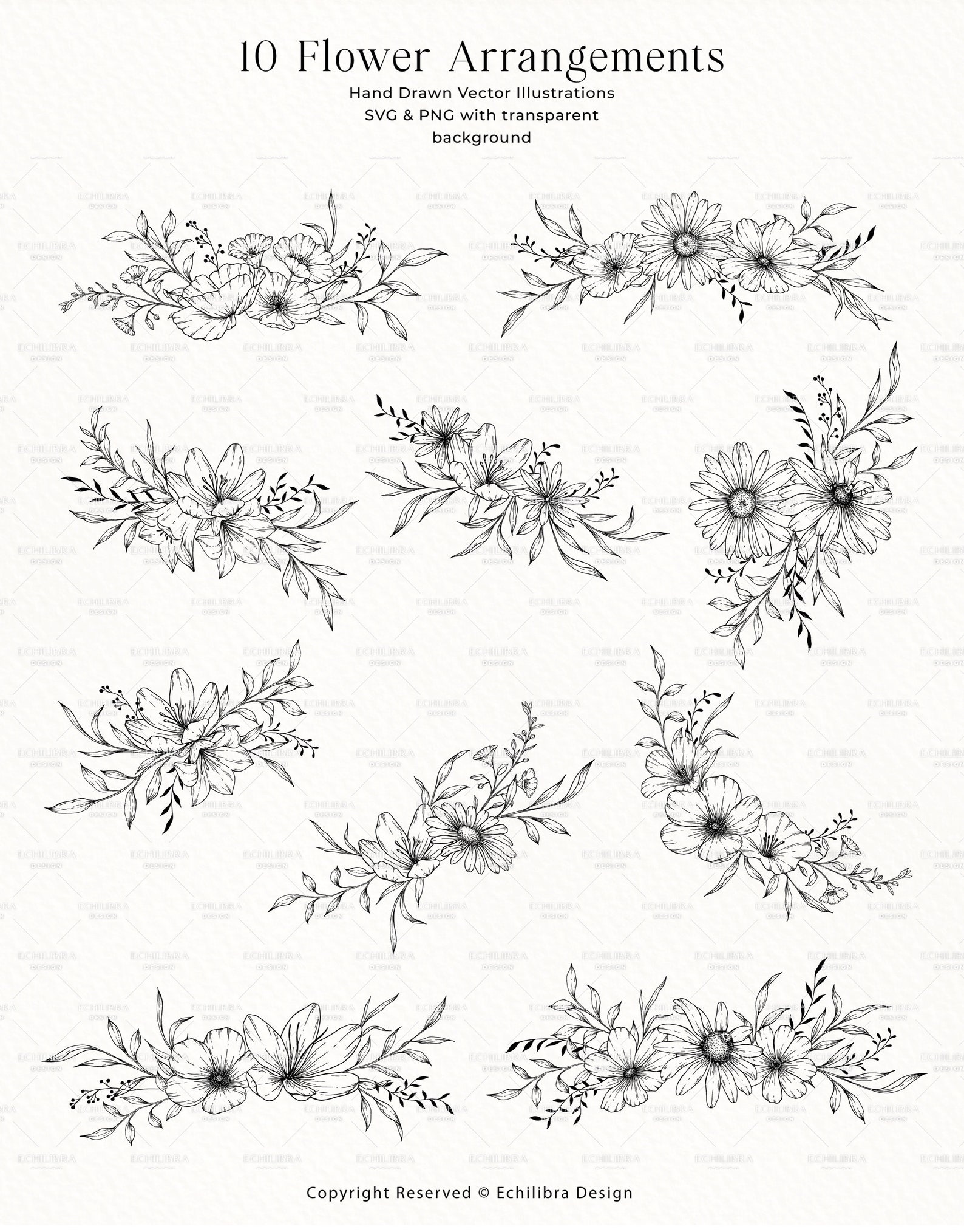 Wildflowers Line Art, Botanical Hand Drawn Line Art, Floral Line Art ...