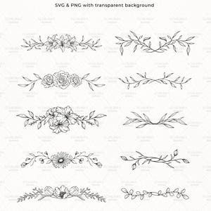 Floral Line Art, Botanical Line Art SVG, Clipart, Wedding Flowers, Hand ...