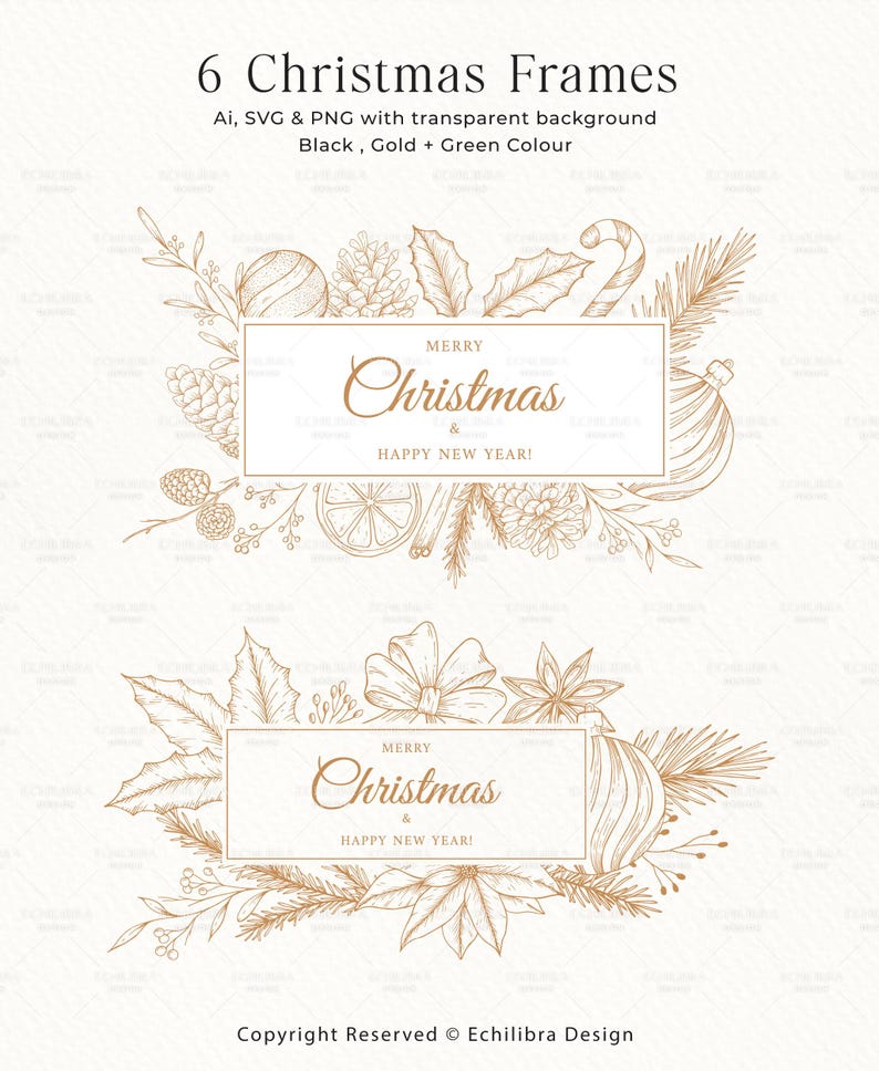Hand Drawn Christmas Frames, Christmas SVG, Vintage Christmas ...