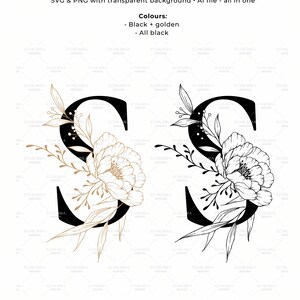 Peony Floral Alphabet SVG Hand Drawn Botanical Peony Letters - Etsy