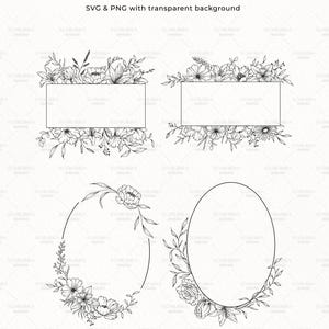 Floral Line Art, Botanical Line Art SVG, Clipart, Wedding Flowers, Hand ...