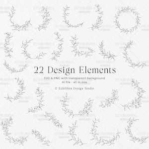 Botanical Leaves and Twigs SVG Bundle, Hand Drawn Vector Greenery ...