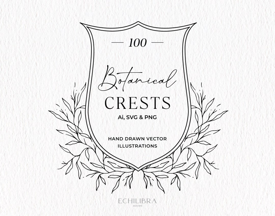 Botanical Crest SVG Bundle, Wedding Crest PNG, Vintage Crest Bundle ...