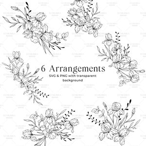 Iris Fine Line Art, Floral SVG, Botanical PNG, Flower Clipart - Etsy