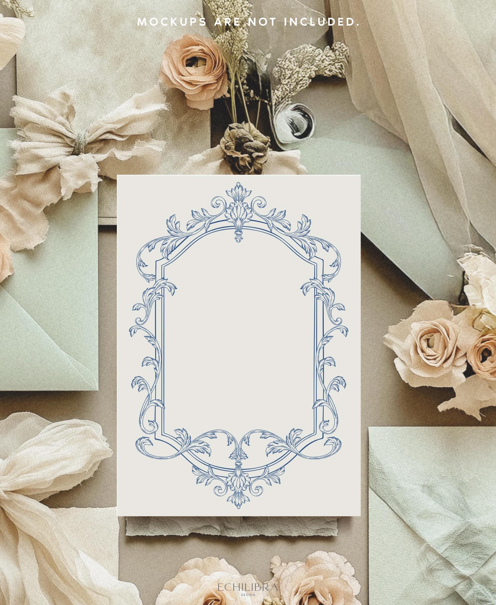 Vintage Baroque Floral Frame SVG, PNG, Hand Dawn Wedding Ornate Design ...