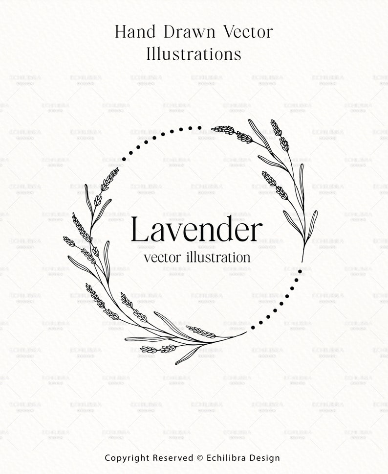 Lavender Hand Drawn Wreath, Lavender SVG, Clip Art, Floral Line Art ...