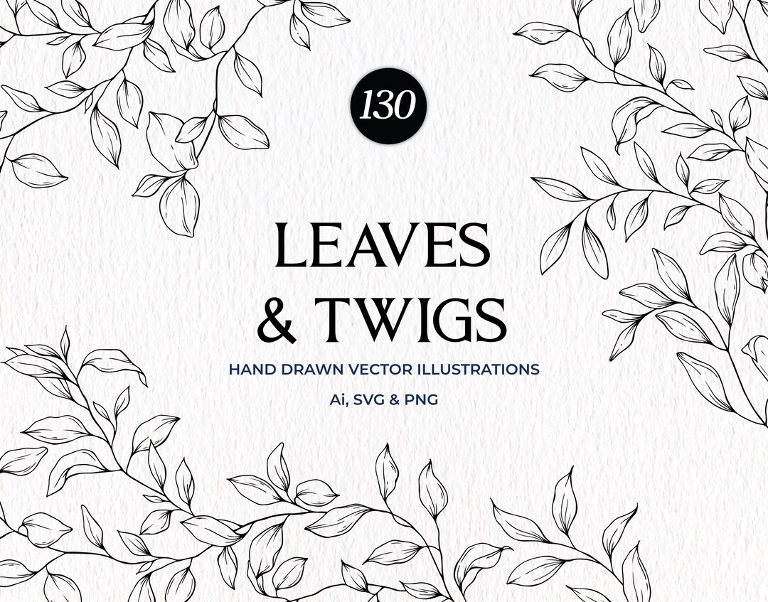 Botanical Leaves and Twigs SVG Bundle, Hand Drawn Vector Greenery ...