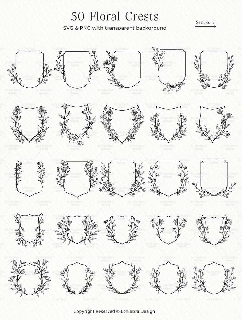 Floral Wedding Crest SVG Bundle: Botanical Monogram Design (digital ...