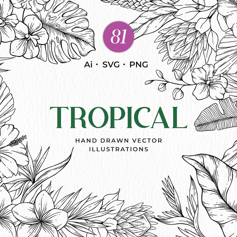 Line Art Tropical Plants - Etsy UK