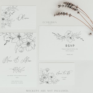 Floral Line Art, Botanical Line Art SVG, Clipart, Wedding Flowers, Hand ...