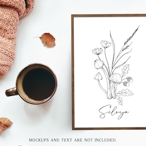 Autumn Floral Line Art, Fall Flowers, Hand Drawn Autumn Designs ...