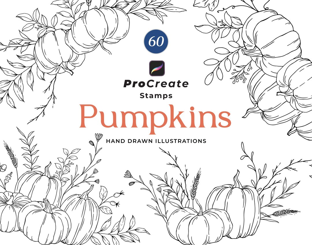 Procreate Pumpkin Stamp Brush Set: Botanical Fall Designs (digital ...