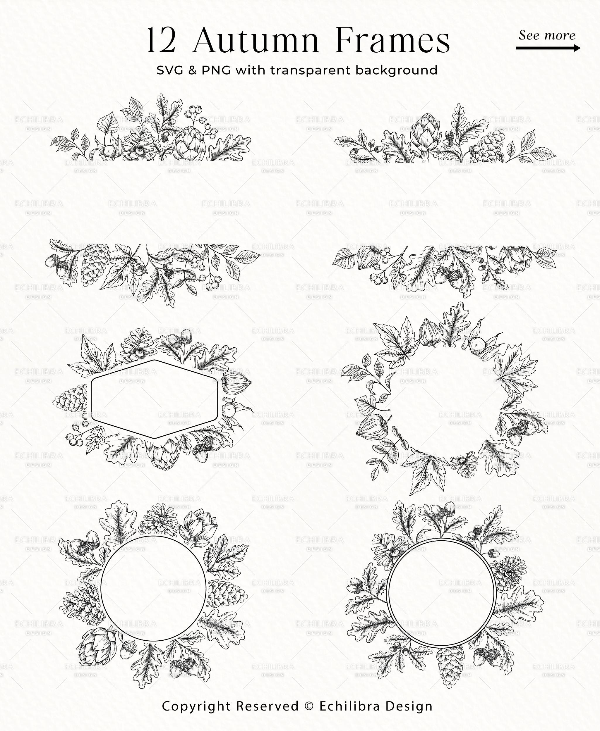 Botanical Fall Foliage SVG: Hand-drawn Autumn Clip-art (digital ...