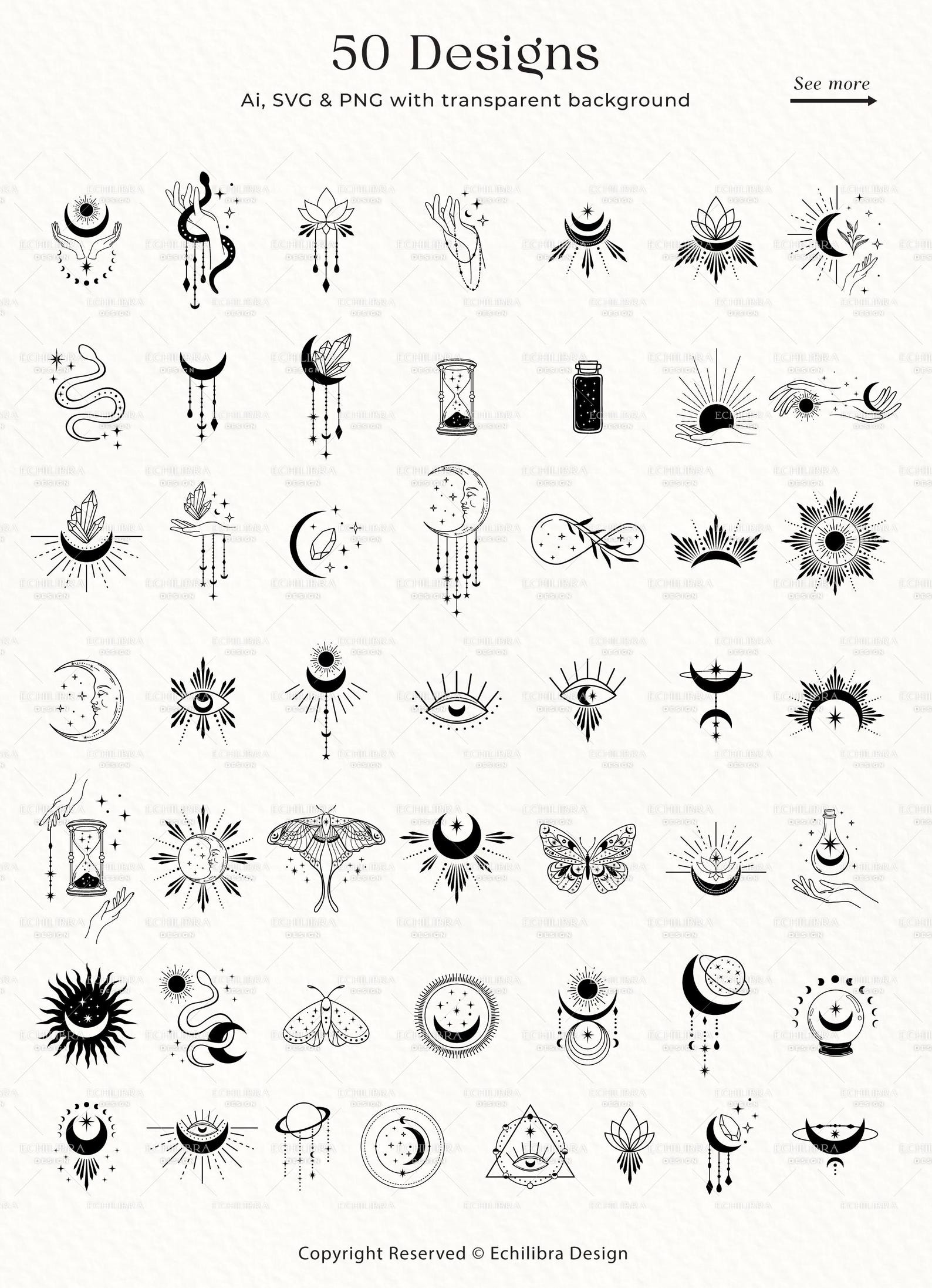 Celestial Designs SVG Bindle, Magic Clipart, Witchcraft PNG, Mystic ...