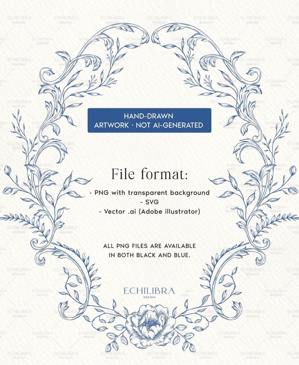 Vintage Baroque Floral Frame SVG, PNG, Hand Dawn Wedding Ornate Design ...