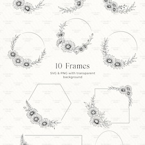 Daisy Floral Line Art Bundle, Daisy Botanical SVG, Clipart, Spring ...