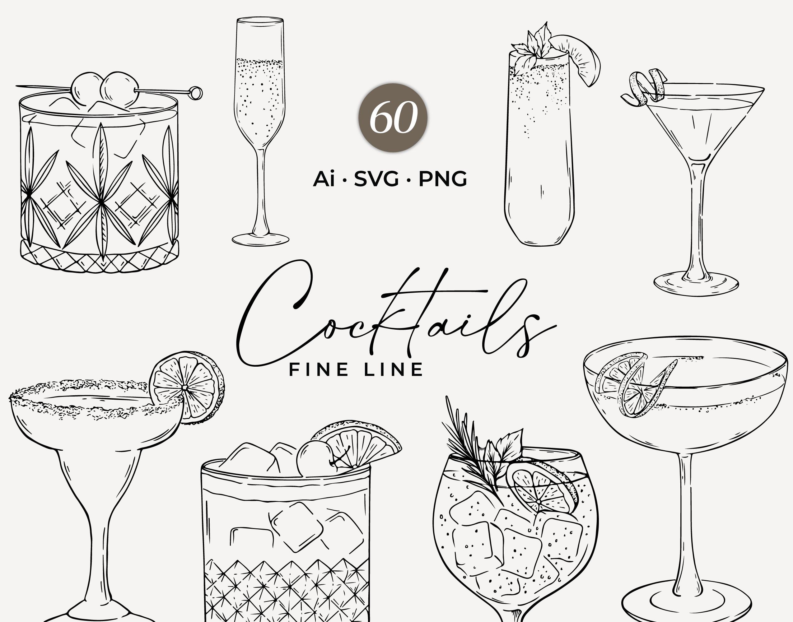 Hand Drawn Cocktails SVG, Signature Cocktail Clipart, Drink ...