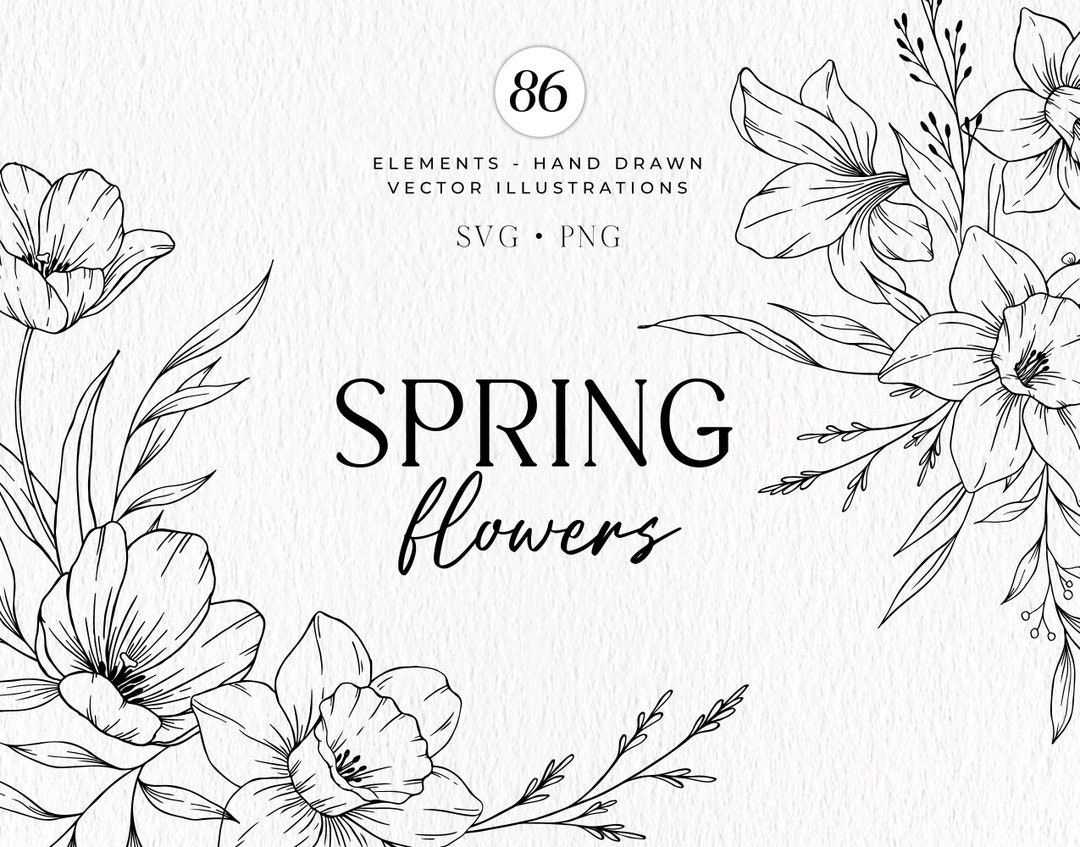 Spring Flowers Line Art Botanical SVG Drawing Floral - Etsy