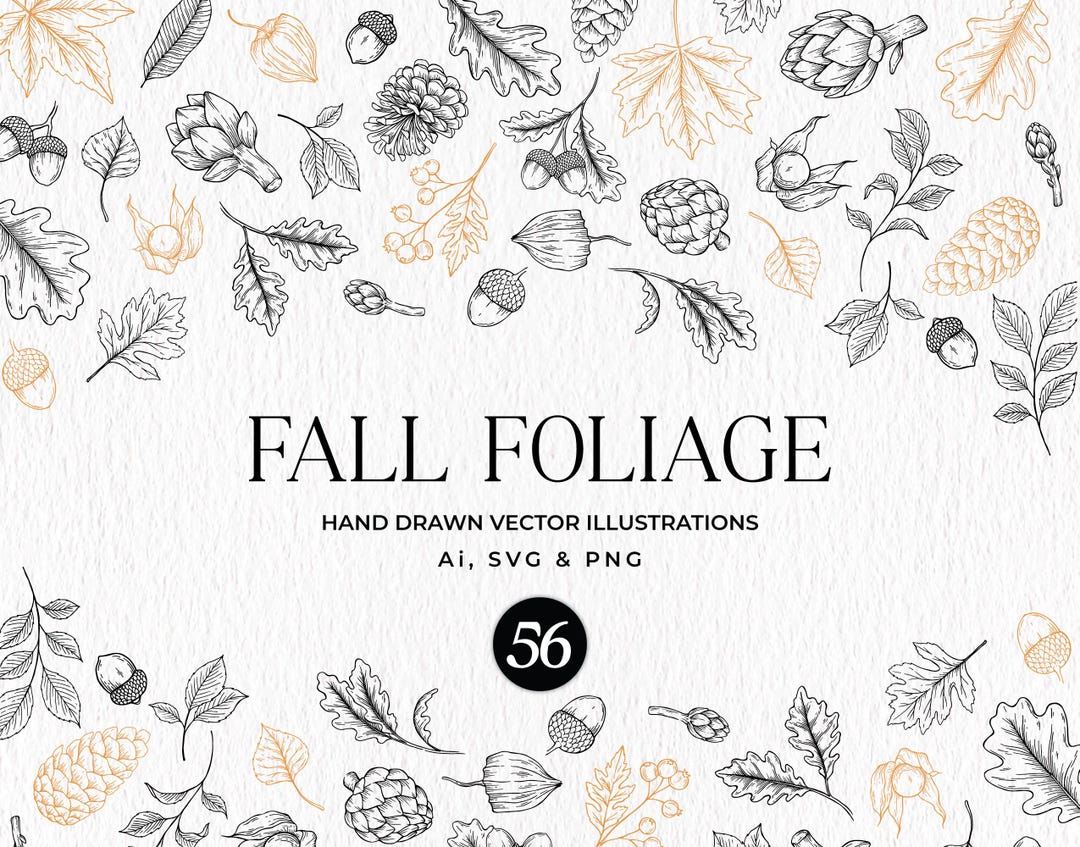 Botanical Fall Foliage SVG: Hand-drawn Autumn Clip-art (digital ...