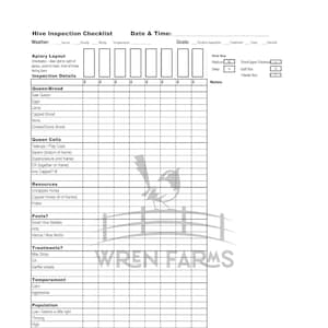 Hive Inspection Checklist for Hives Labeled by Number (#1, #2, Etc.) - Etsy