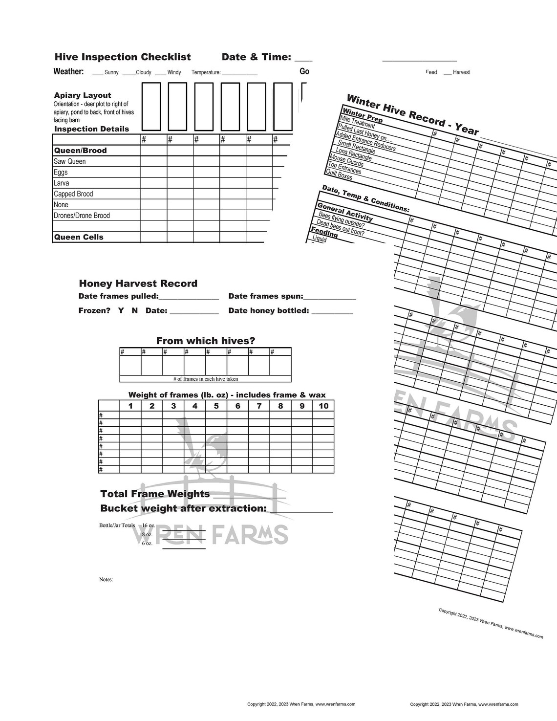 Record Keeping Bundle for Beekeepers- Inspection, Winter & Honey ...