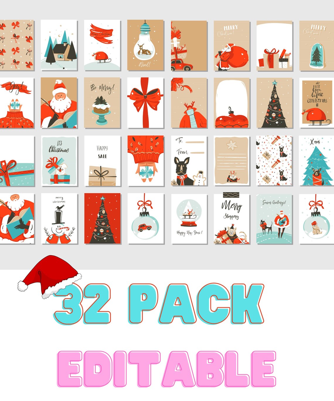30 Pack Editable Christmas Cards - Etsy