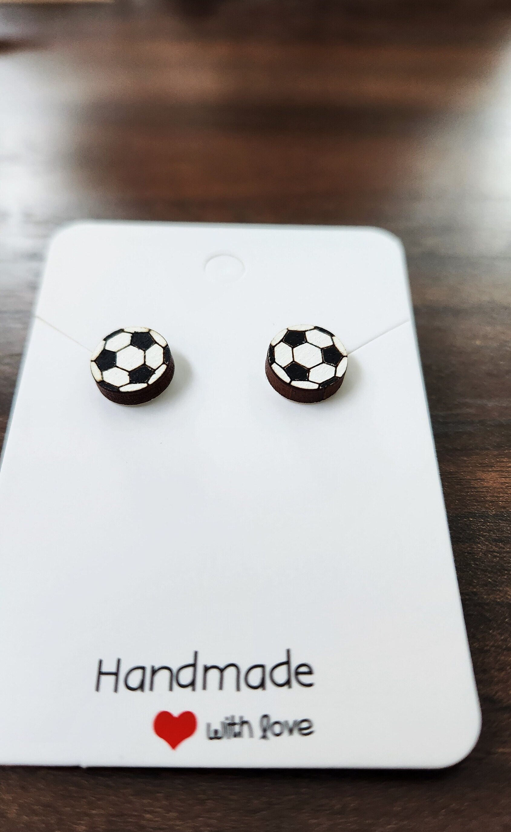 Soccer Ball Earrings, 10mm, Stud Earrings, Wood Stud Earrings, Post ...