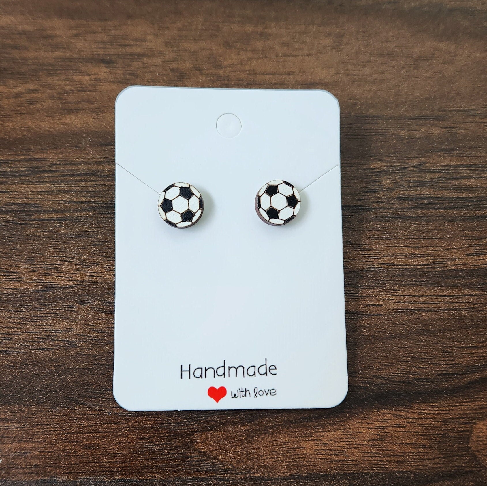 Soccer Ball Earrings, 10mm, Stud Earrings, Wood Stud Earrings, Post ...