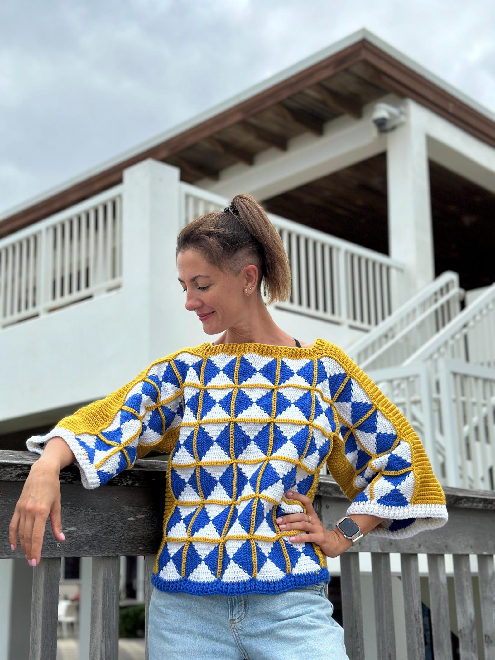 Crochet Sweater Pattern PDF – Blue Matrix Geometric Granny Squares ...