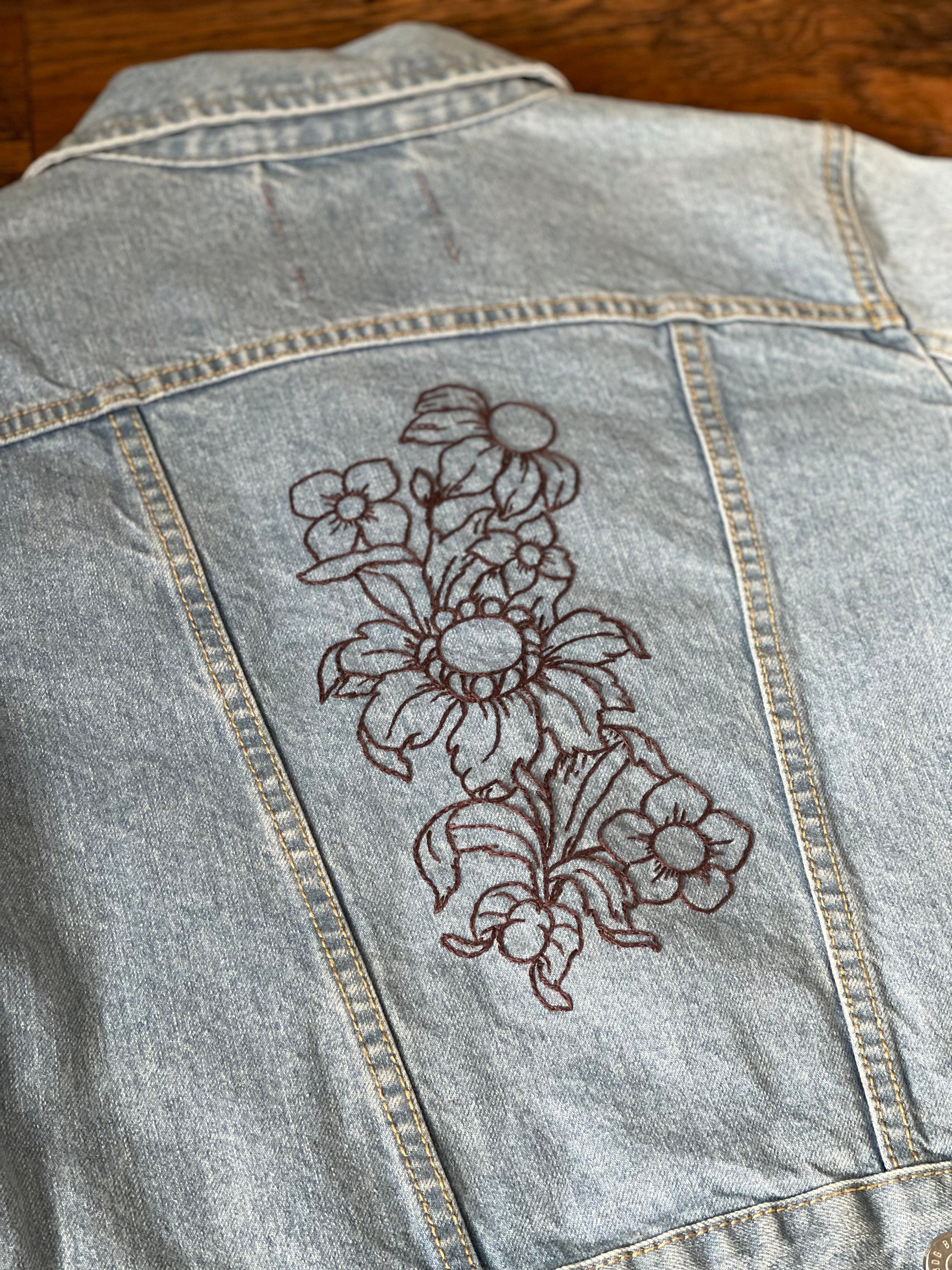 Hand Embroidered Denim Jacket Floral BDG Small Jean Jacket - Etsy