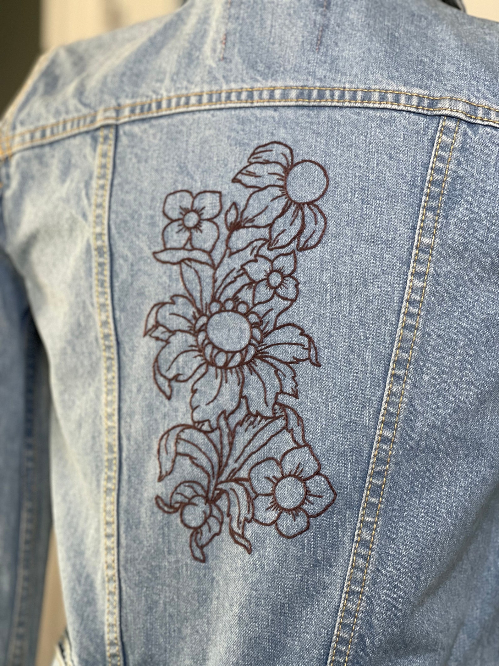 Hand Embroidered Denim Jacket Floral BDG Small Jean Jacket - Etsy