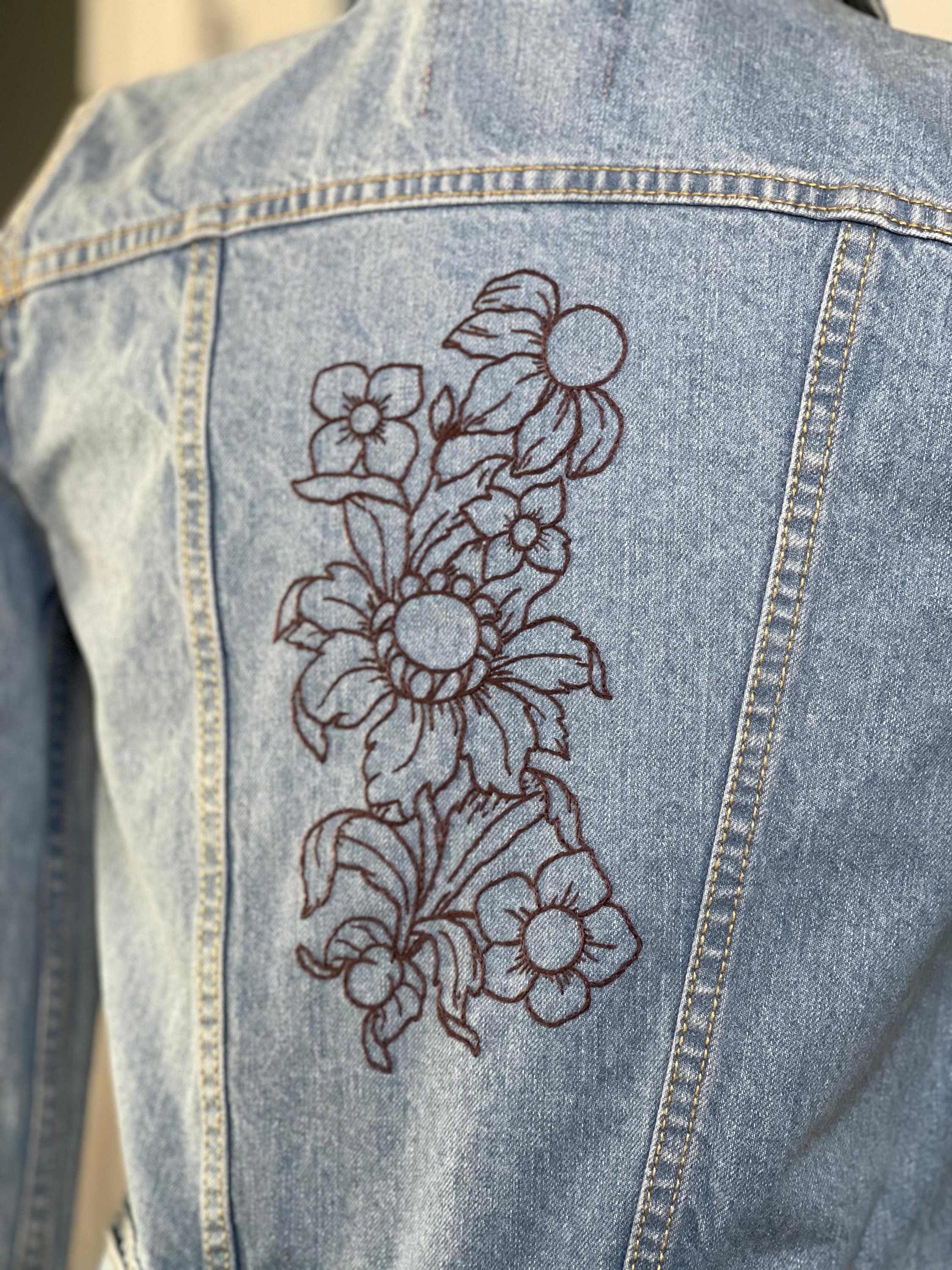 Hand Embroidered Denim Jacket Floral BDG Small Jean Jacket - Etsy