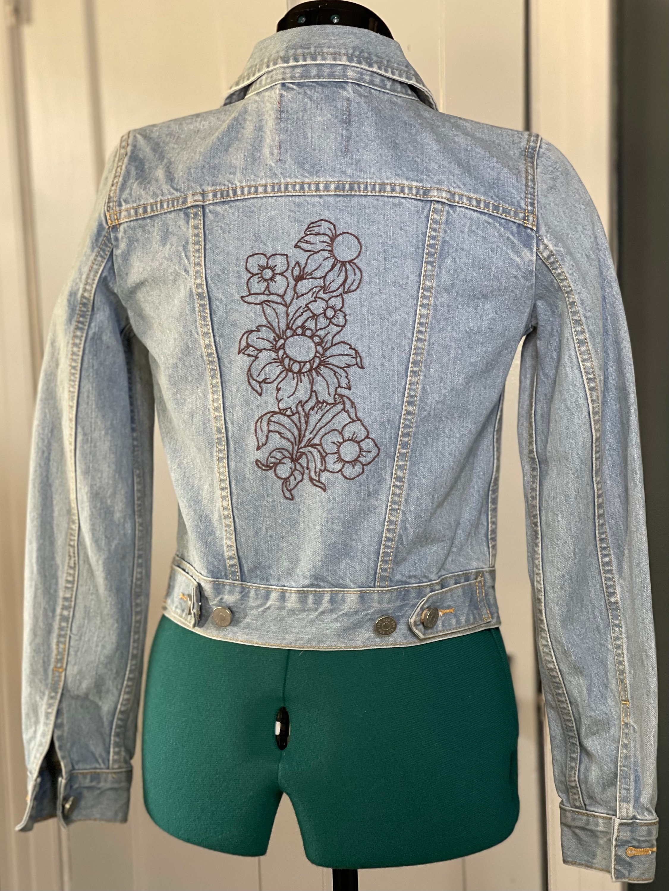 Hand Embroidered Denim Jacket Floral BDG Small Jean Jacket - Etsy