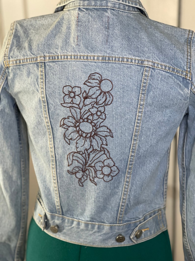 Hand Embroidered Denim Jacket Floral BDG Small Jean Jacket - Etsy