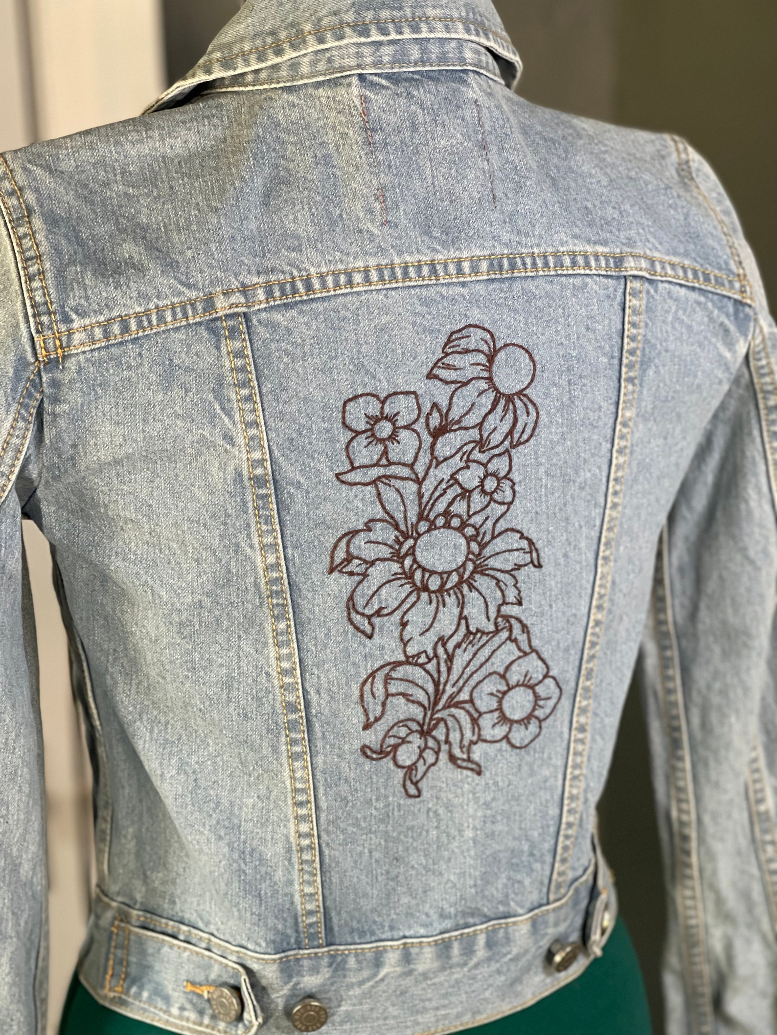 Hand Embroidered Denim Jacket Floral BDG Small Jean Jacket - Etsy