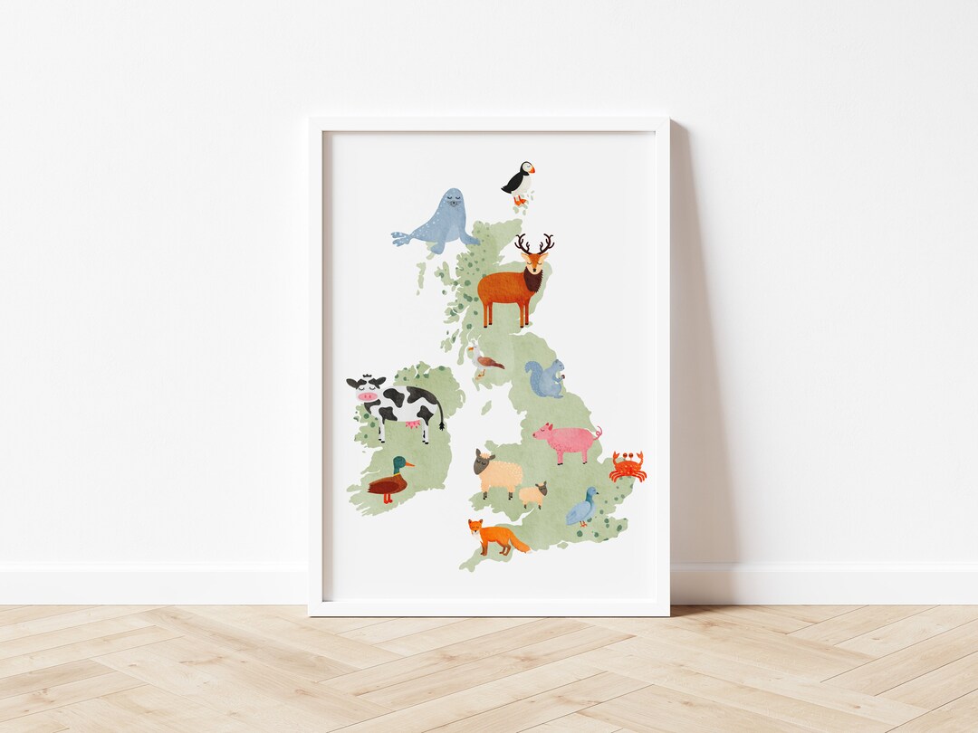UK ANIMALS PRINT | Kids Bedroom Map | Animal Print | Childrens Room ...