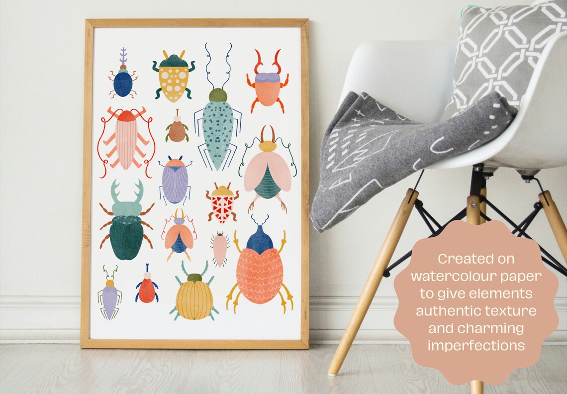 BUG BONANZA PRINT | Kids Bedroom Nursery Playroom Poster | Insect ...