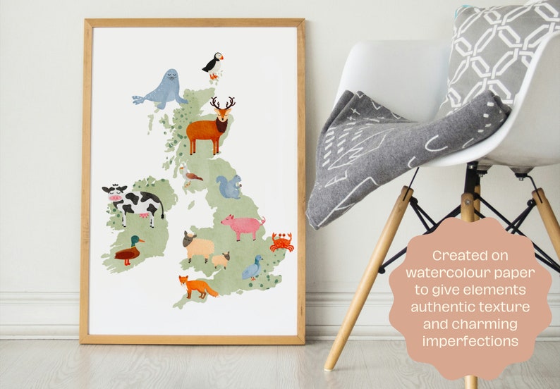UK ANIMALS PRINT | Kids Bedroom Map | Animal Print | Childrens Room ...